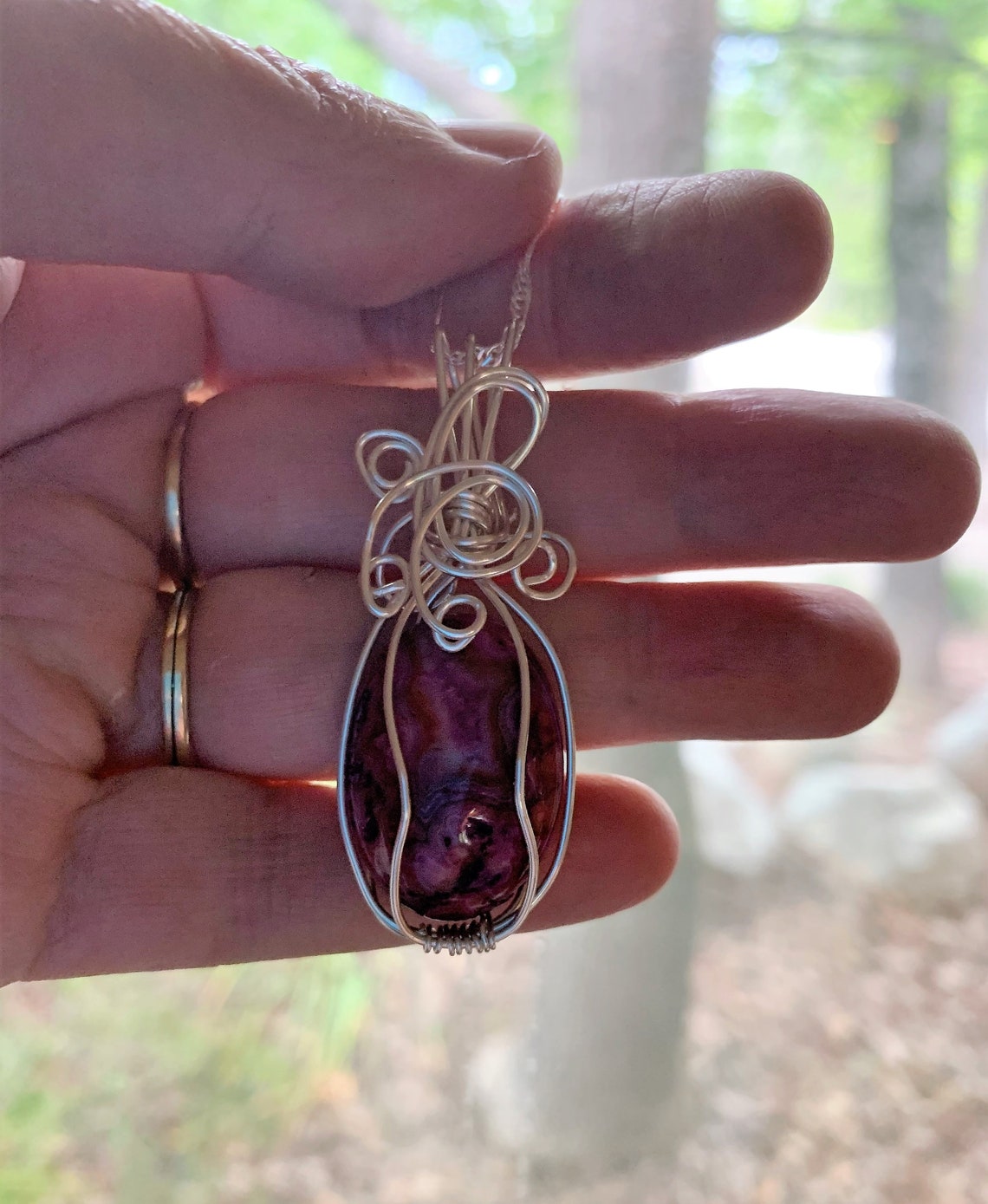 Burgundy Colored Swirled Stone Pendant - Etsy