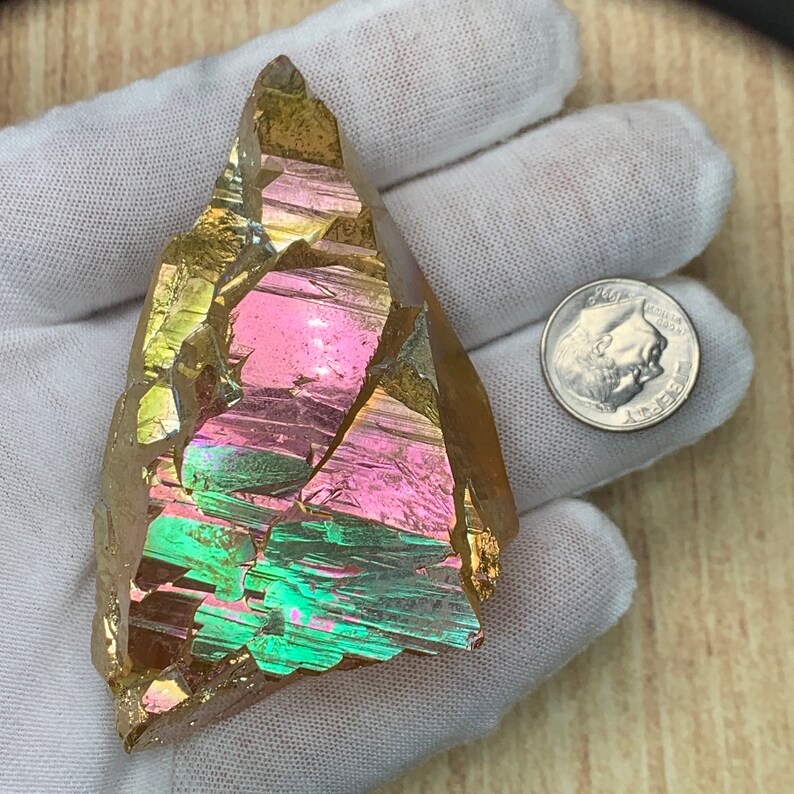 Sunset Aura Quartz Rainbow Aura Quartz Stone Point Titanium - Etsy