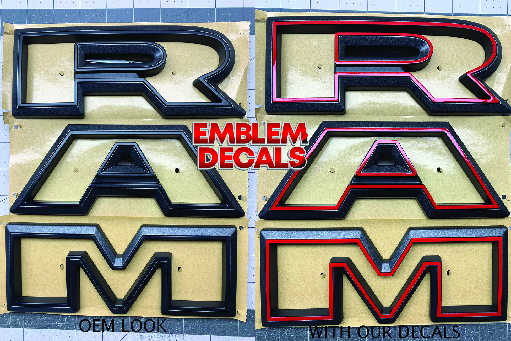 Ram 1500 TRX Grill " R A M " Emblem Overlay Decal 2021 2022 2023 2024 ...