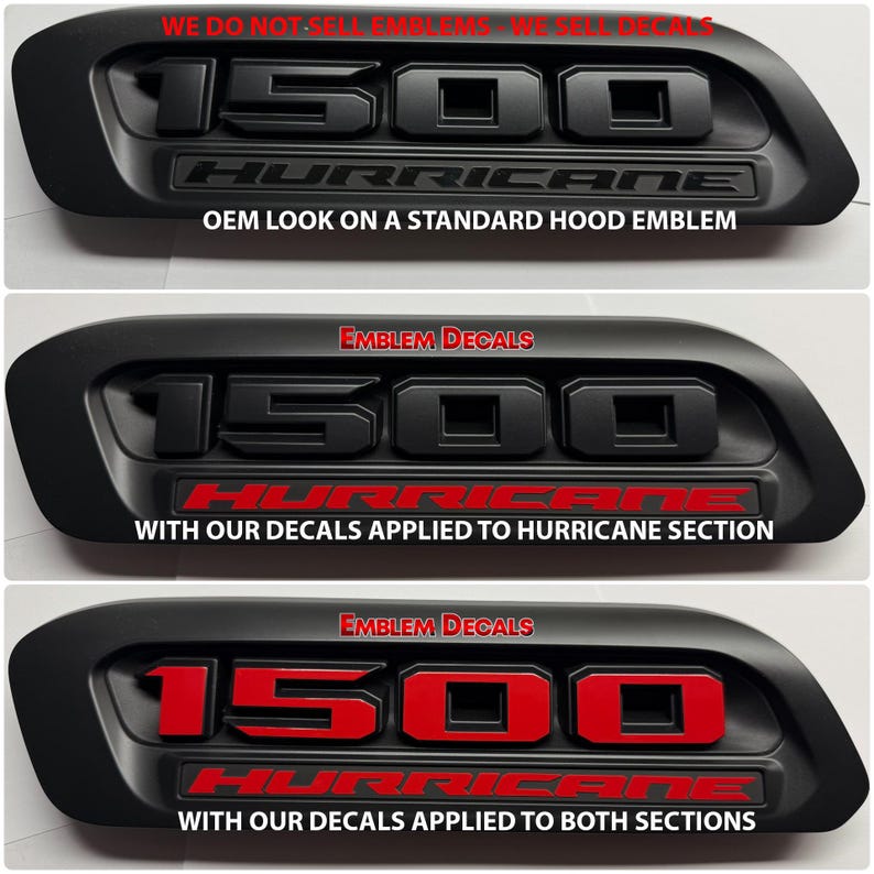 2026 RAM " 1500 HURRICANE " Standard Hood Emblems Overlay Decal Twin ...