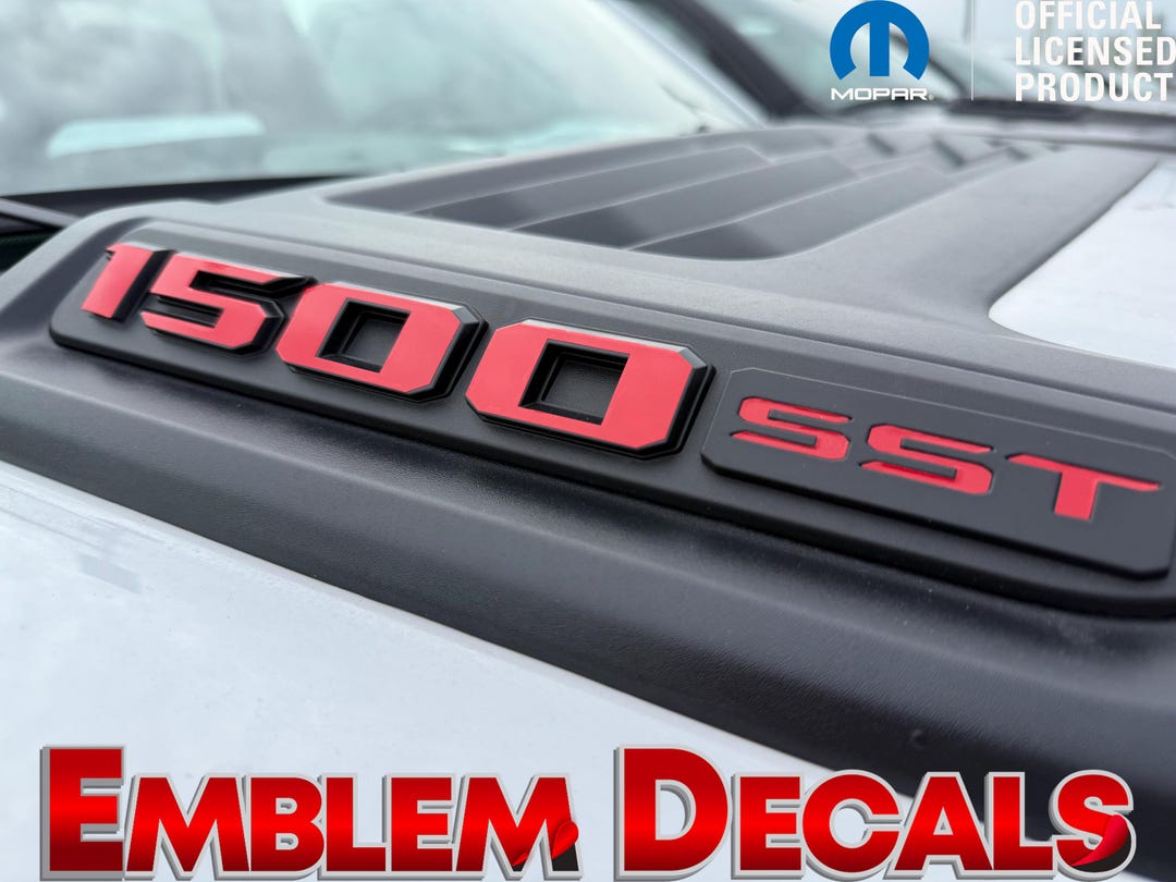 2025 2026 RAM 1500 "1500 Sst" Rebel or Sport Hood Emblems Overlay Decal ...
