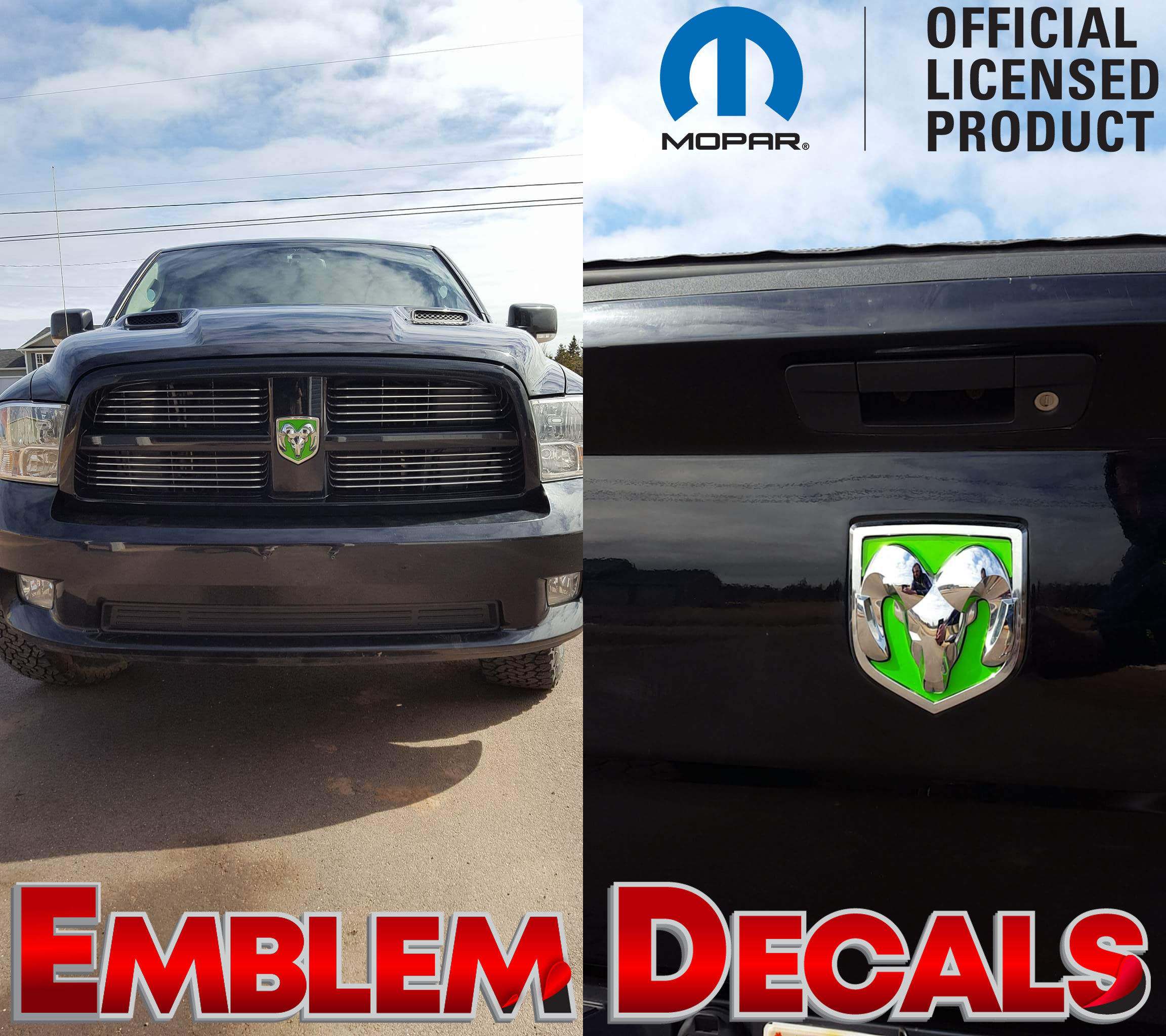 Dodge RAM 1500 Ram Heads Front and Rear Emblem Inlays Decals 2011 2012 ...