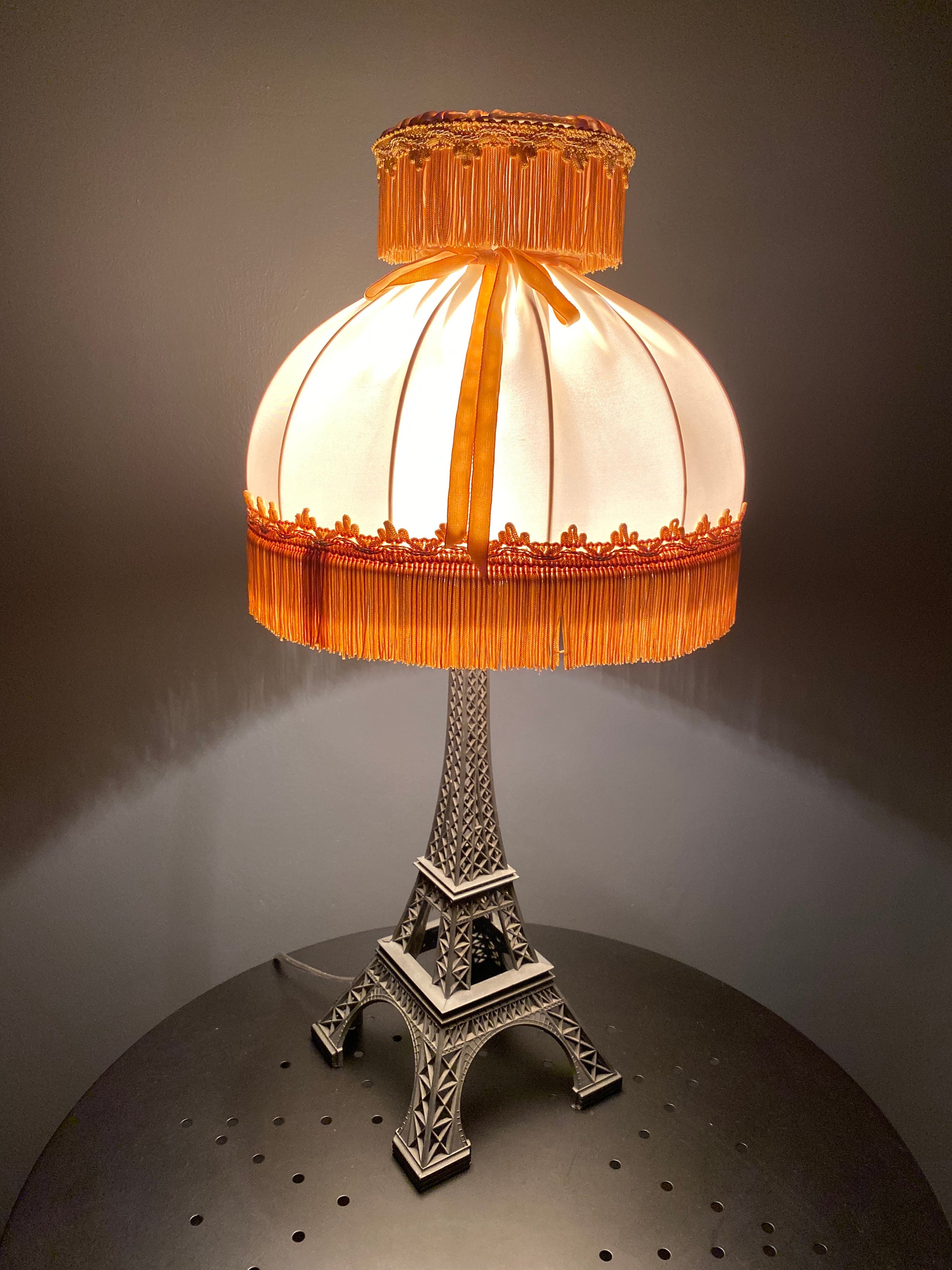 Vintage 70s Eiffel Tower Paris Lamp Parisian Silk Lamp Yellow Fringe ...