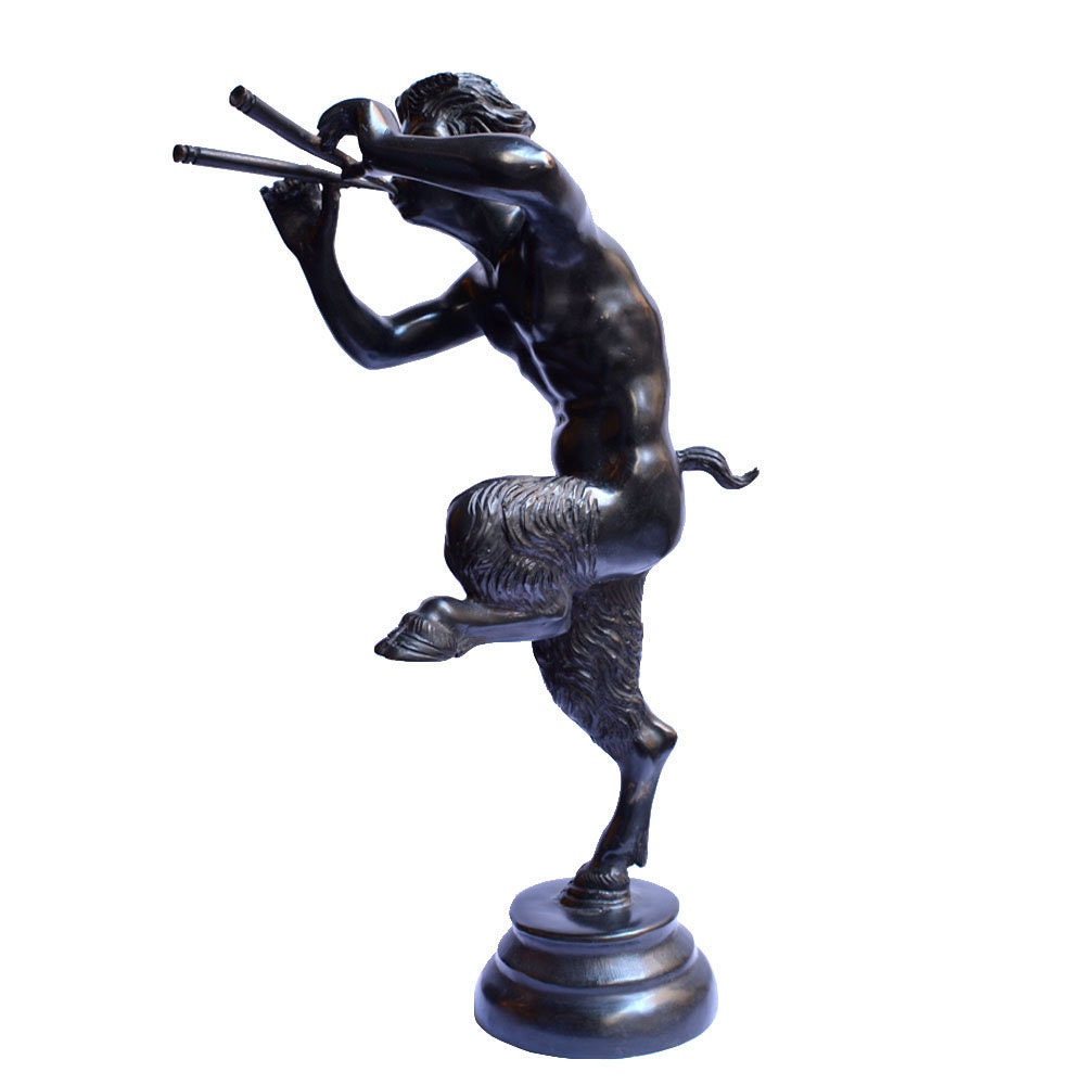 Faun With the Flutes Bronze Statue – 15.7 Inch Greek God Pan – Handmade ...