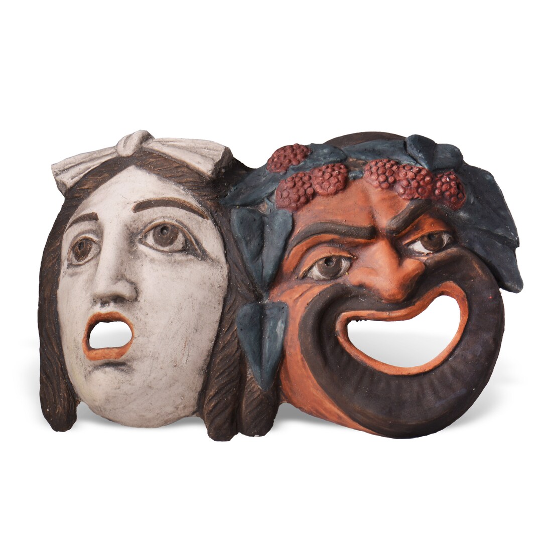Comedy and Tragedy Terracotta Mask, 6,5 X 10,4 X 1,7 Inch, Made in ...