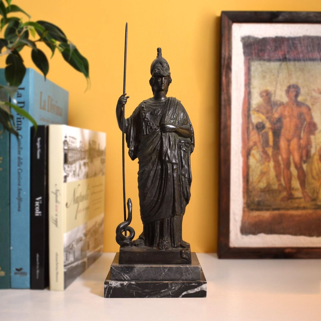 Minerva Bronze Statue – 14 Inch Goddess of Wisdom and War – Handmade in ...