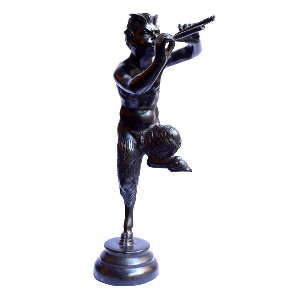 Faun With the Flutes Bronze Statue – 15.7 Inch Greek God Pan – Handmade ...