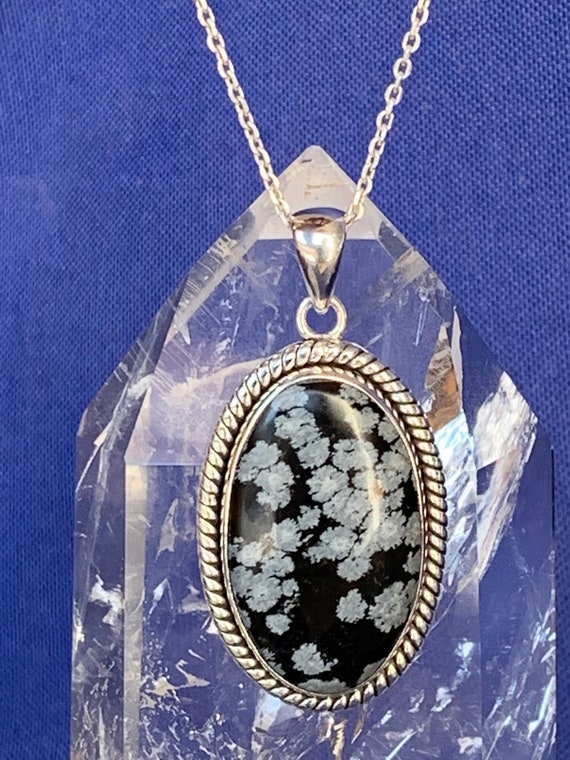 Snowflakes obsidian pendant set with Sterling silver | Etsy