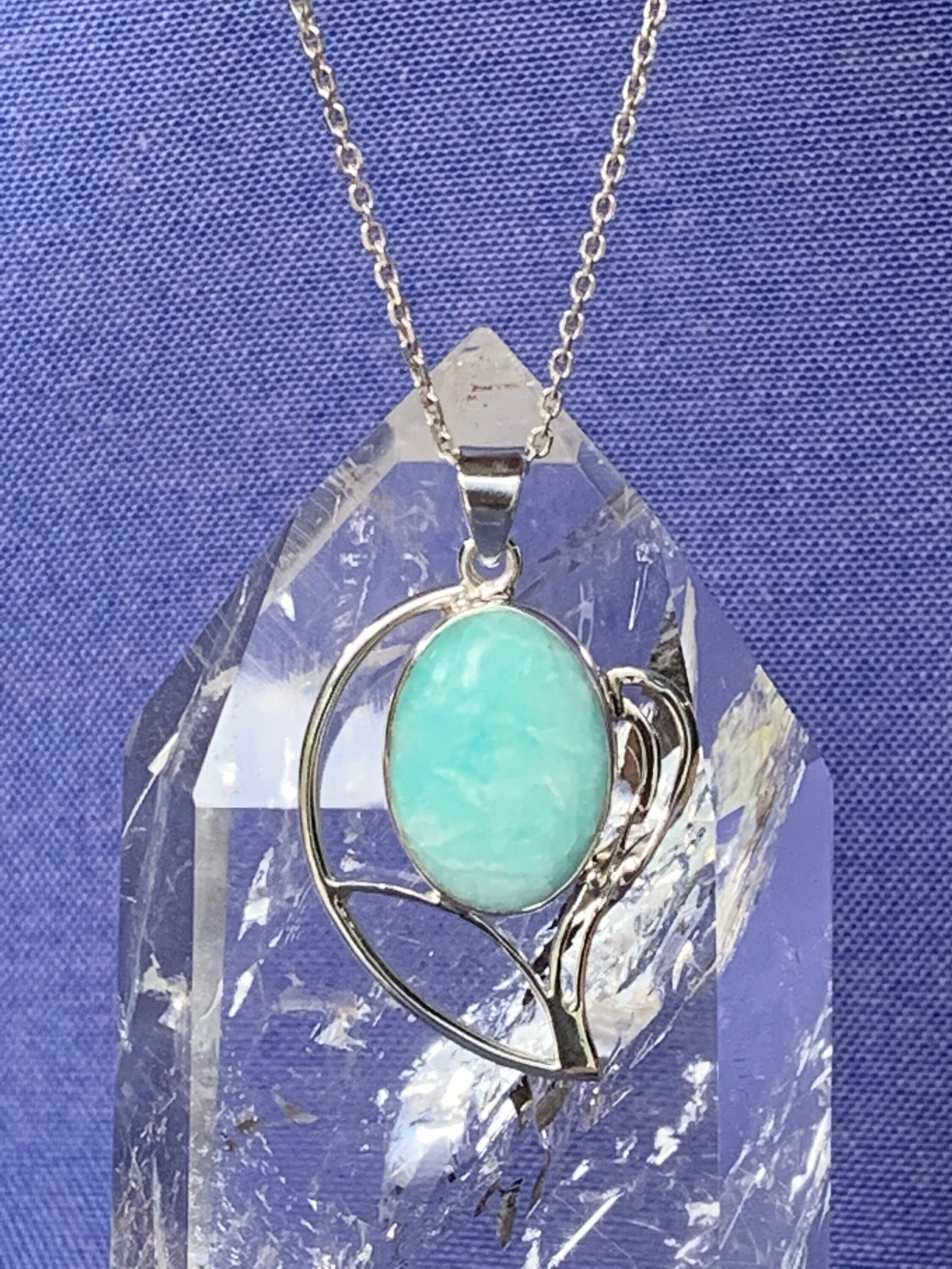 Amazonite pendant set with sterling silver modern style | Etsy