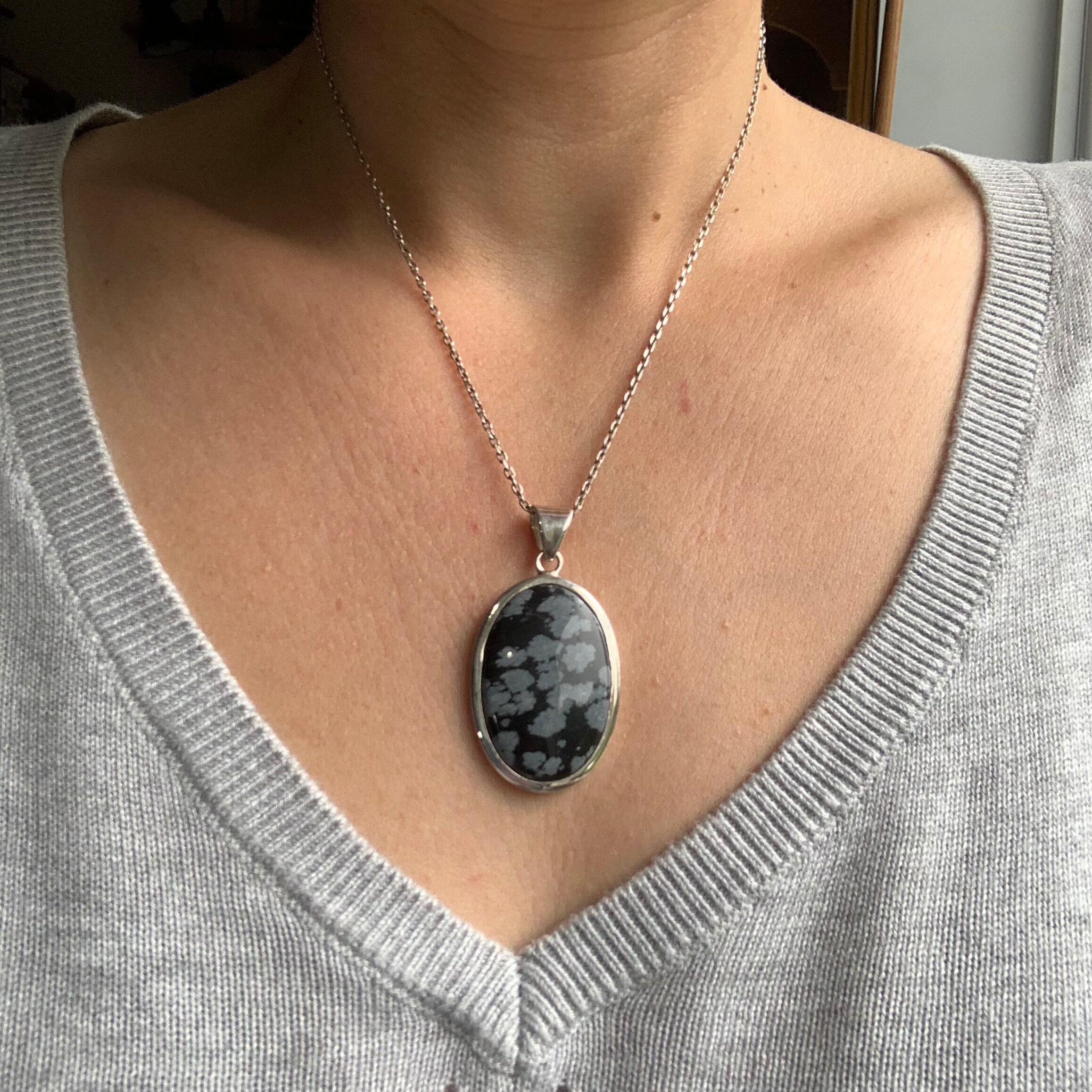 Snowflakes Obsidian Pendant Set With Sterling Silver - Etsy