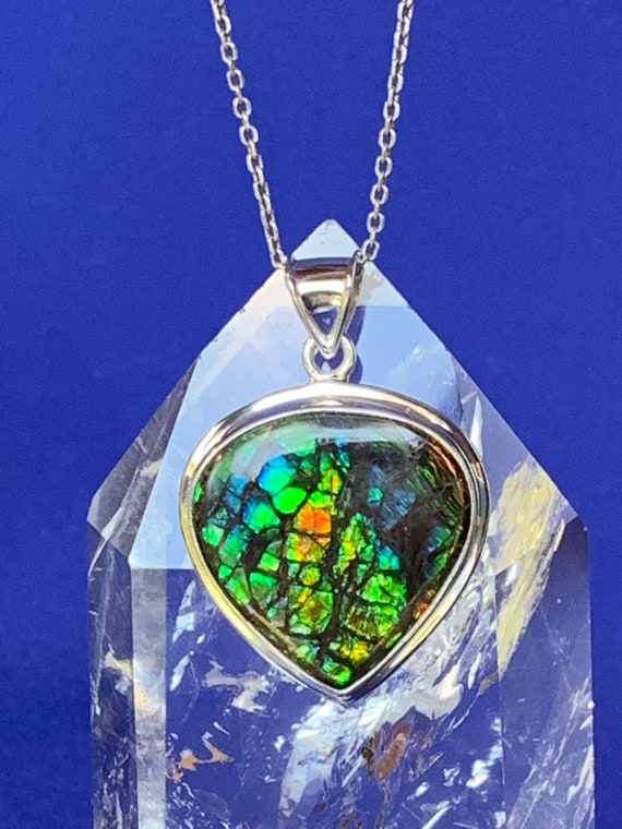 Rainbow Ammolite Pendant Set With Sterling Silver Large - Etsy