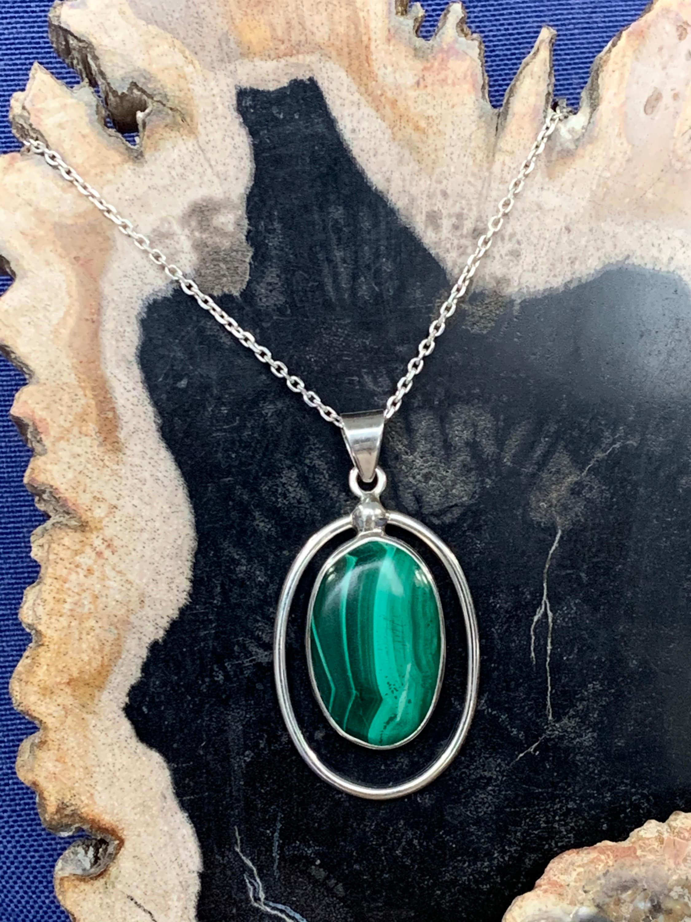 Malachite pendant set with Sterling silver | Etsy