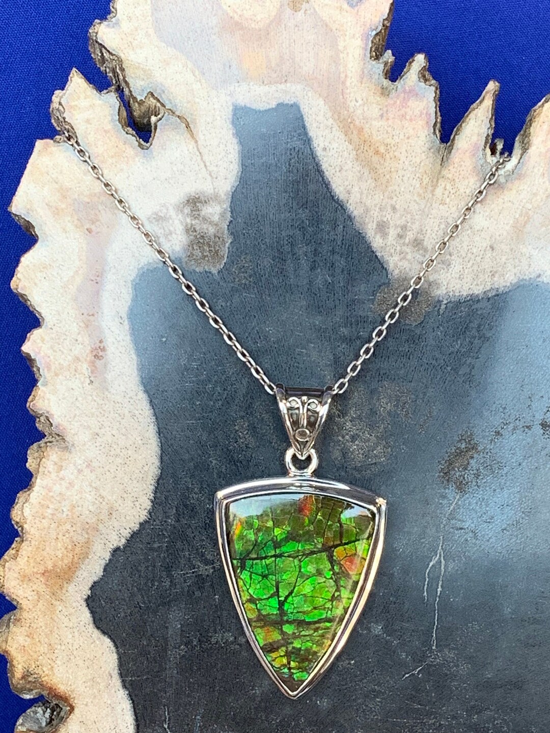 Large Rainbow Ammolite Pendant Set With Sterling Silver, for a Man or a ...