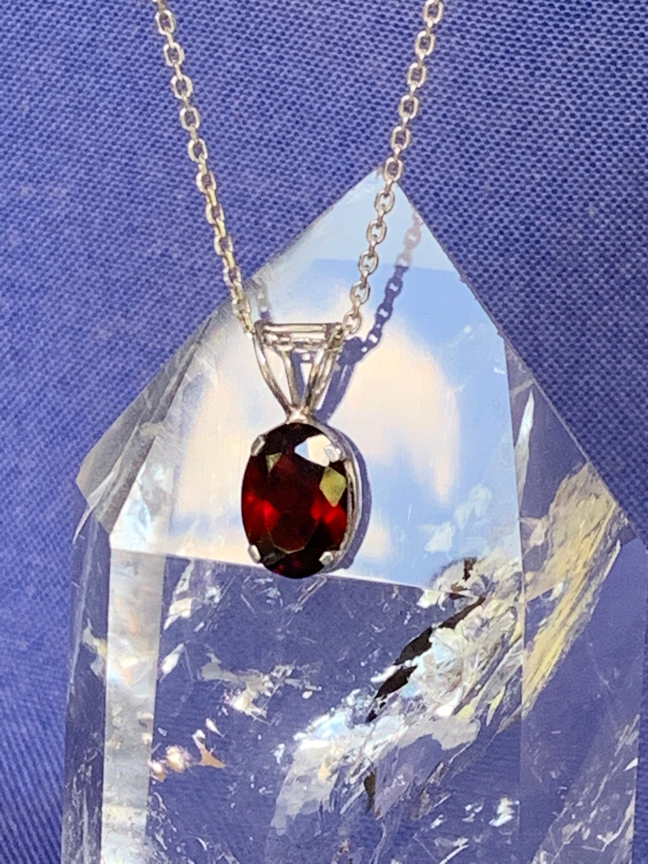 Garnet pendant set with sterling silver faceted natural red | Etsy