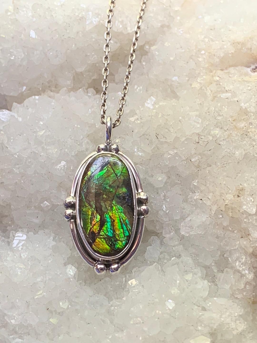 Rainbow Ammolite Pendant Set With Sterling Silver - Etsy
