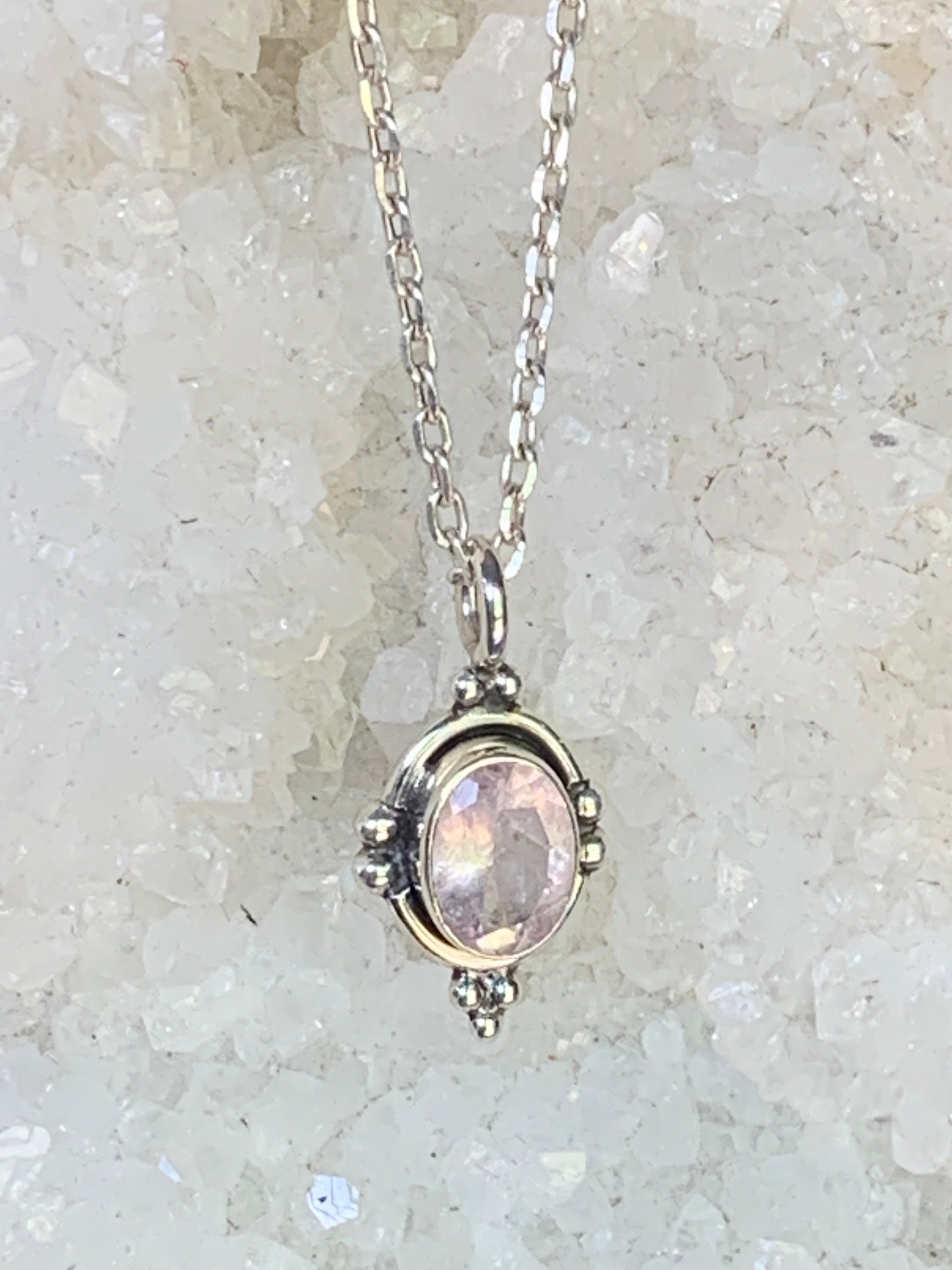Morganite pendant set with sterling silver pink aquamarine | Etsy