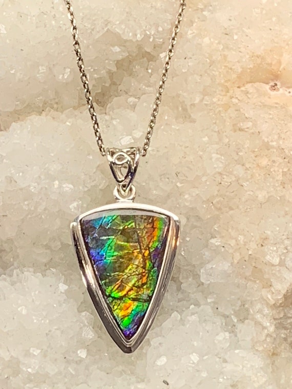 Large Rainbow Ammolite Pendant Set With Sterling Silver - Etsy