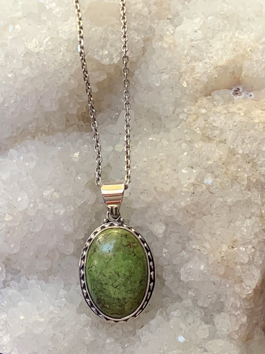 Large Gaspeite Pendent Set With Sterling Silver Rare Mineral From ...