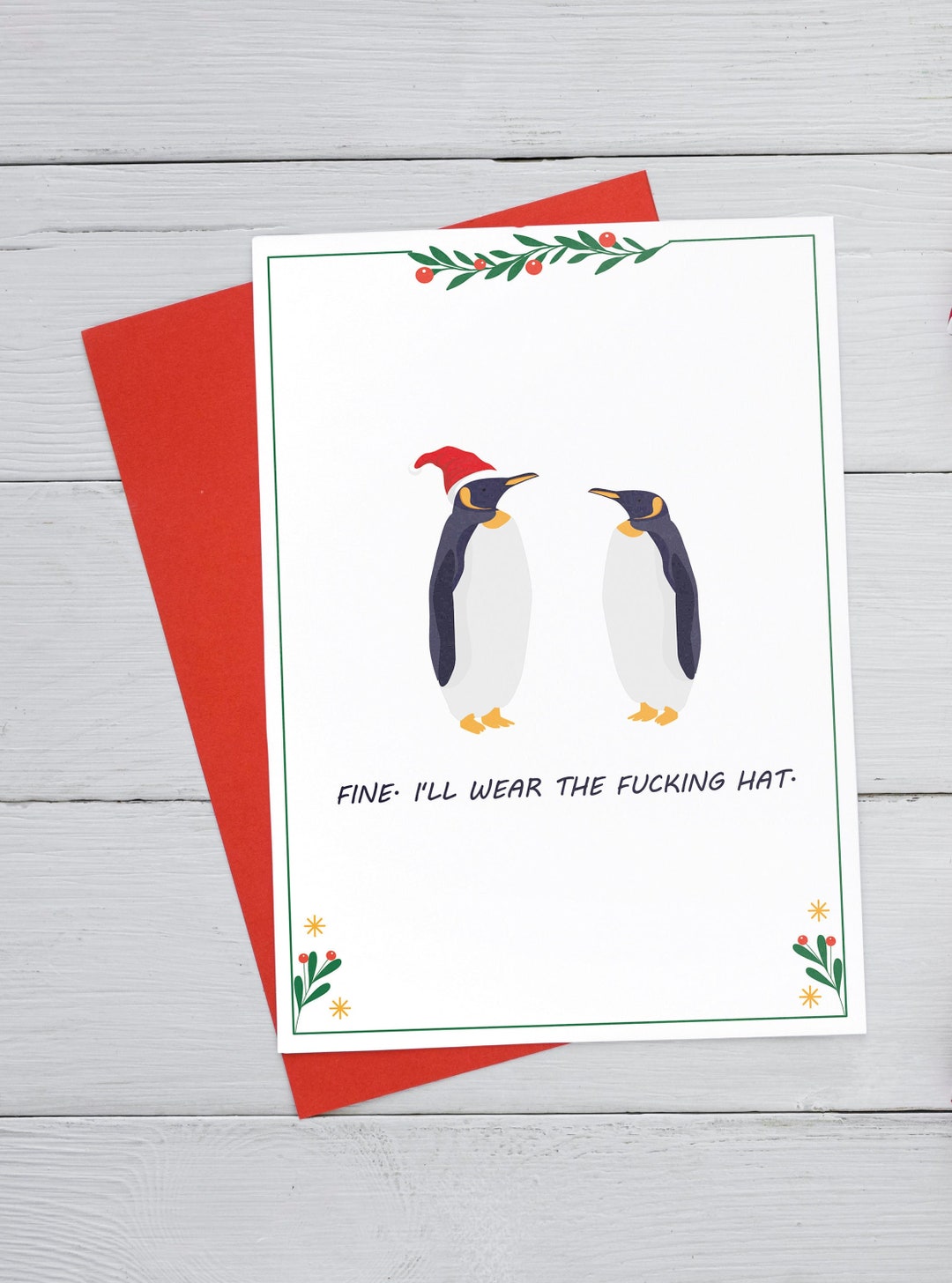 Funny Penguin Christmas Card, Printable Holiday Card Png Pdf Penguin ...
