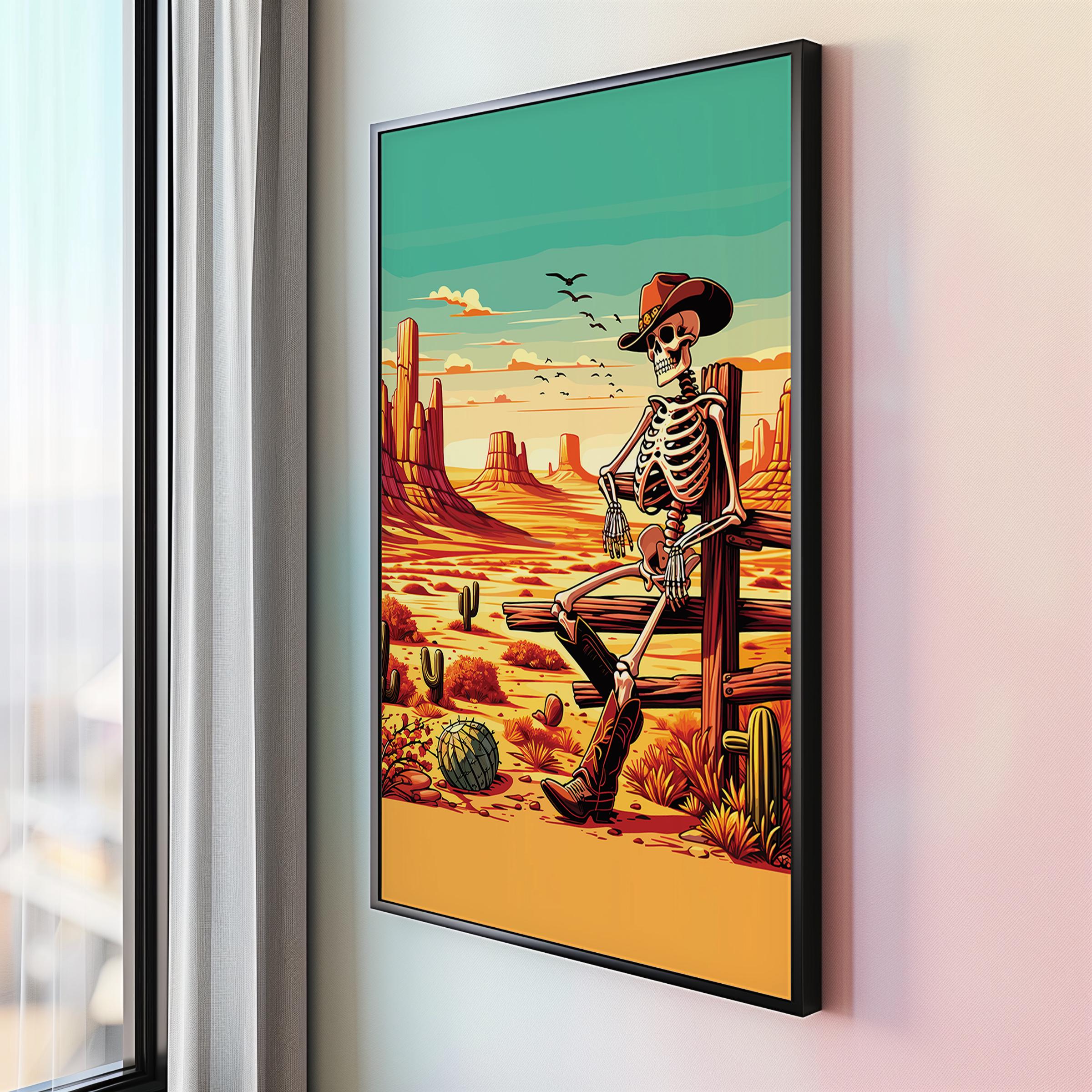 Retro Skeleton Cowboy Art Western Wall Art Western Skull Png Skull ...