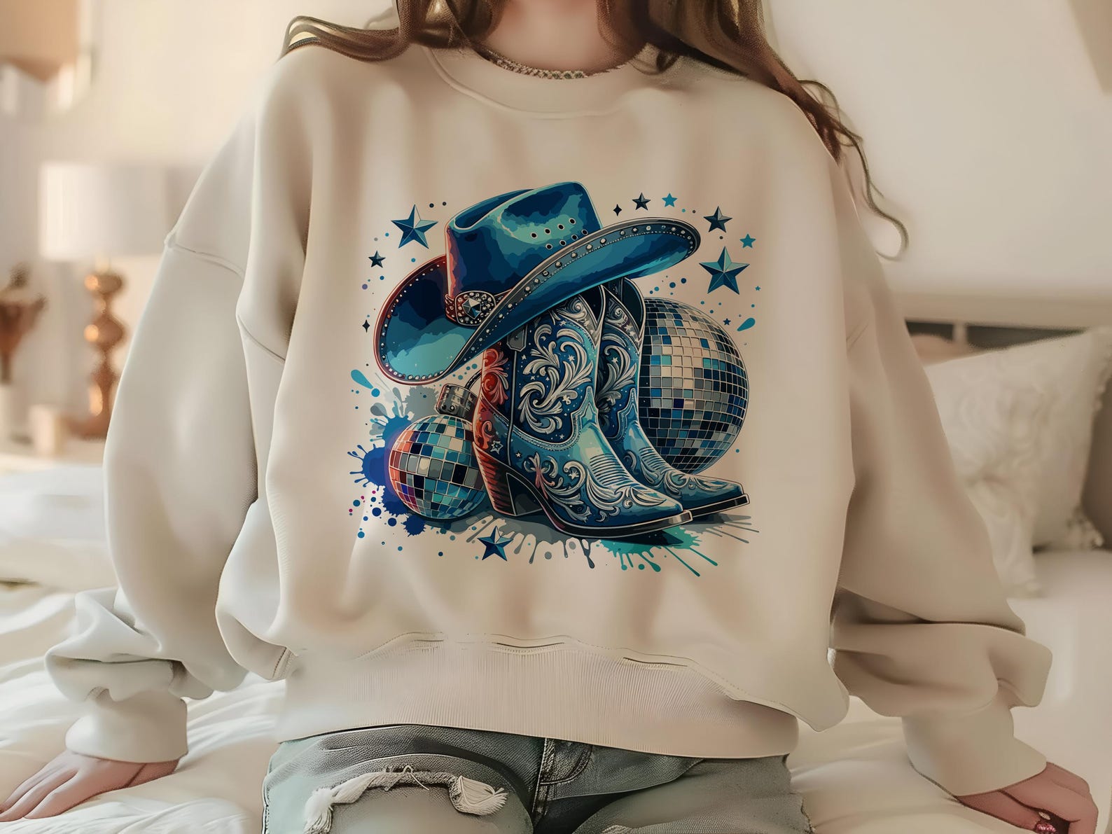 Disco Cowgirl SVG Blue Cowboy Disco Ball, Bachelorette Disco Cowgirl ...