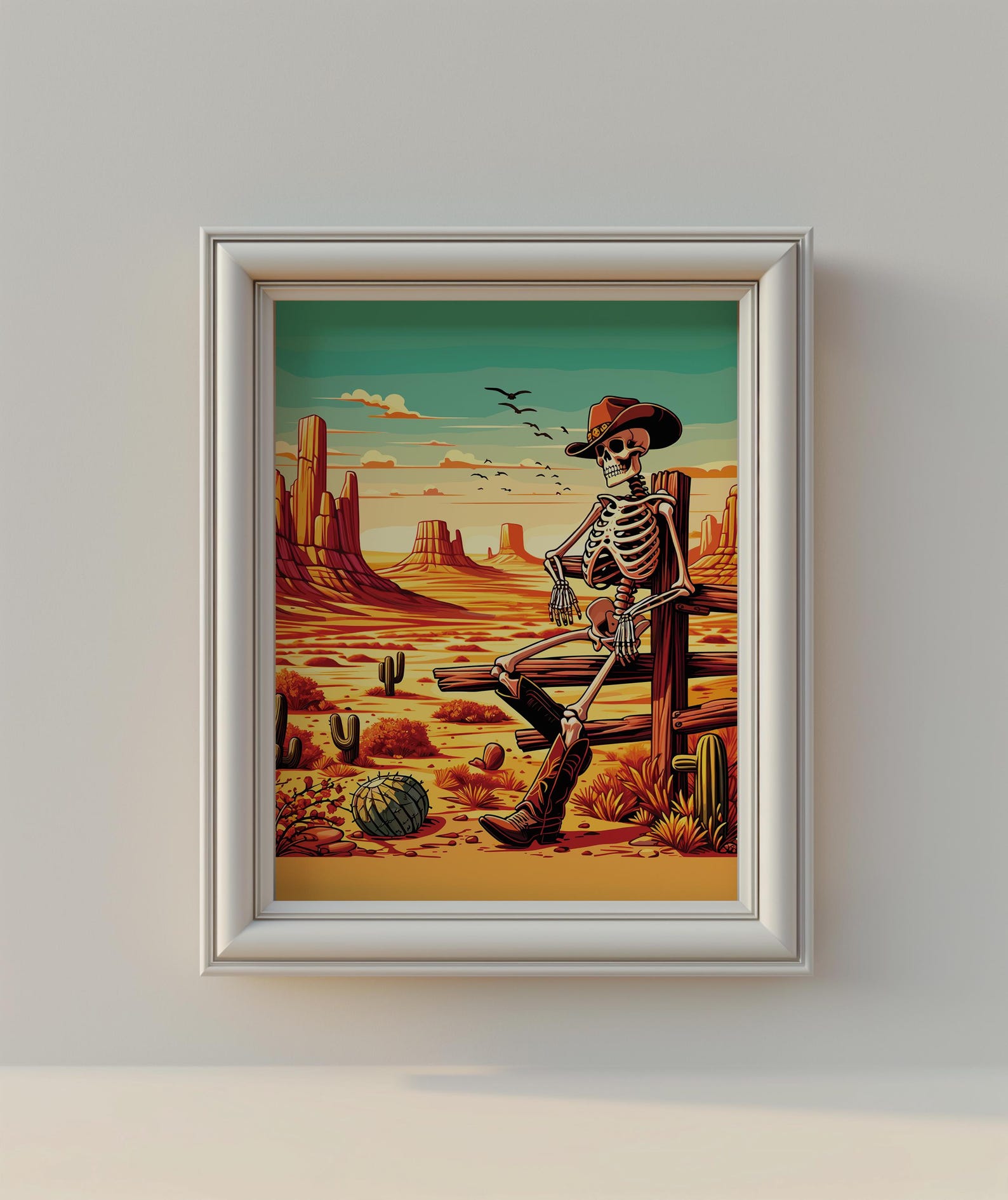 Retro Skeleton Cowboy Art Western Wall Art Western Skull Png Skull ...