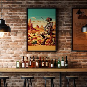 Retro Skeleton Cowboy Art Western Wall Art Western Skull Png Skull ...