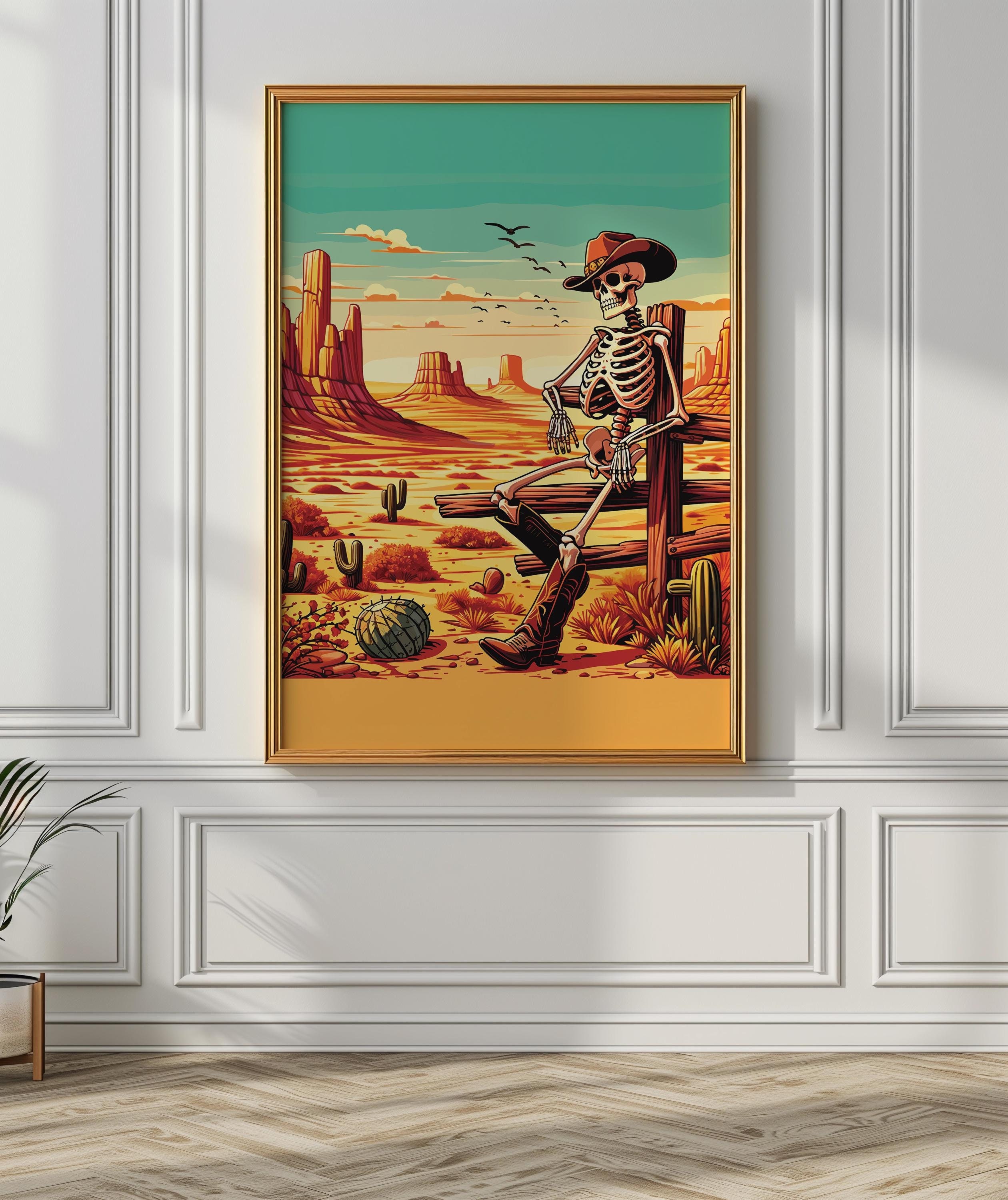 Retro Skeleton Cowboy Art Western Wall Art Western Skull Png Skull ...