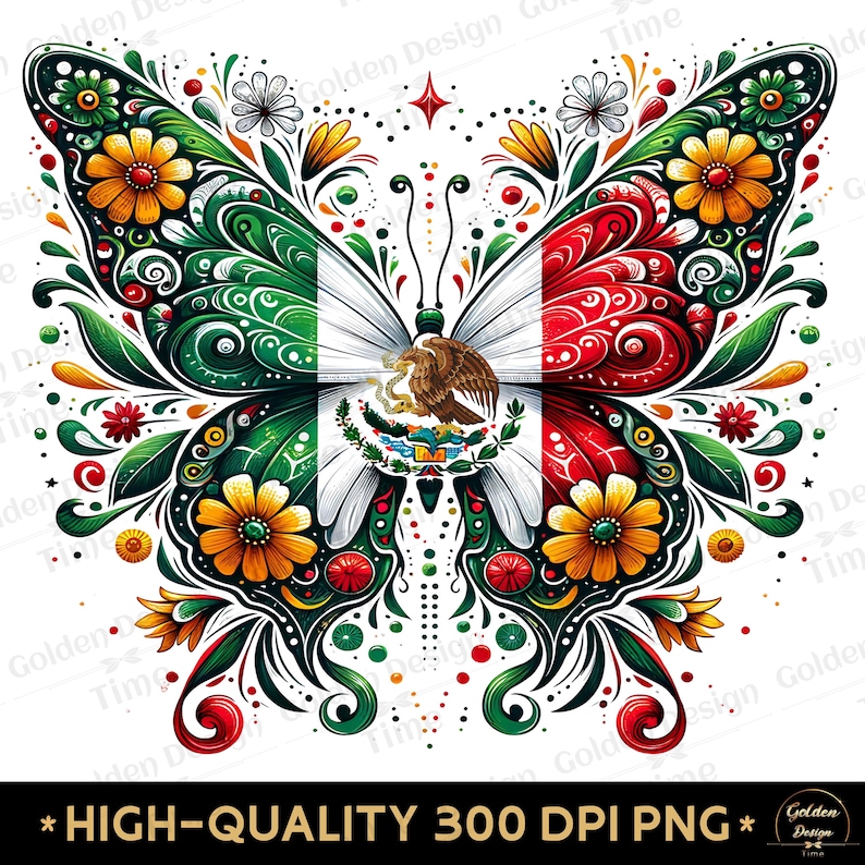 Mexican Flag Butterfly PNG Mexico Butterfly Sublimation Design ...