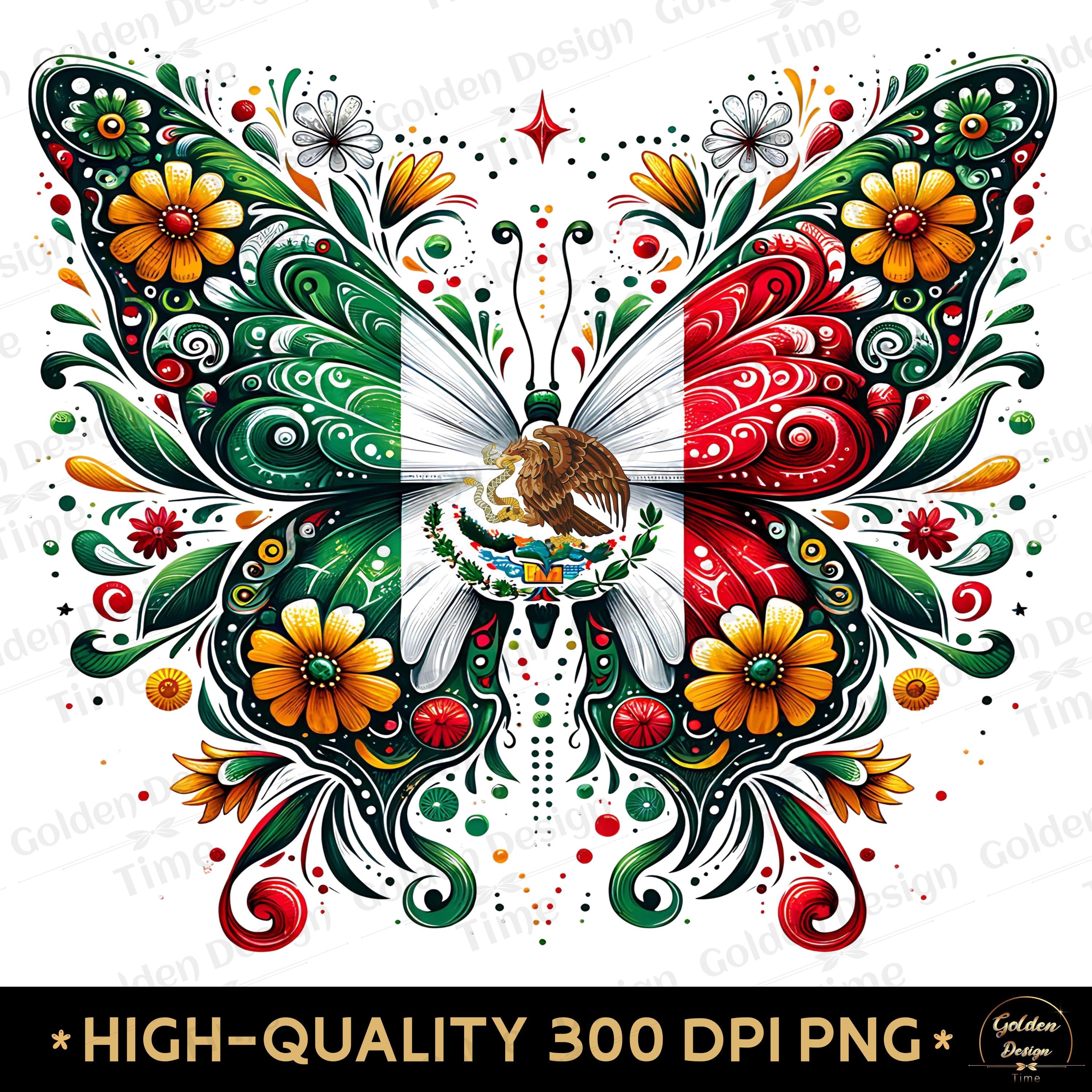 Mexican Flag Butterfly PNG Mexico Butterfly Sublimation Design ...