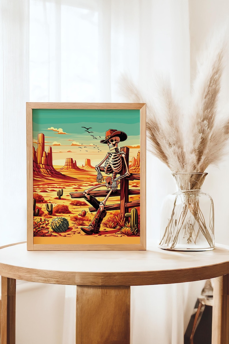 Retro Skeleton Cowboy Art Western Wall Art Western Skull Png Skull ...