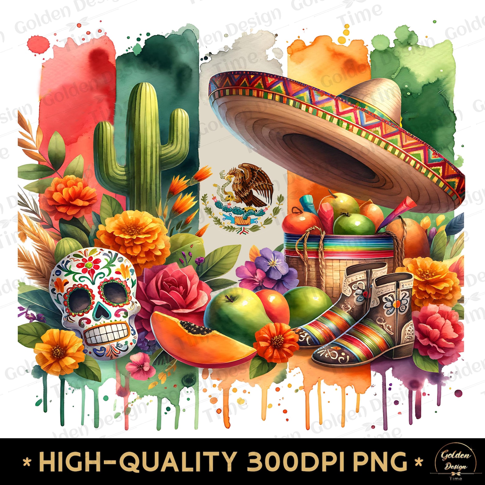 Colorful Mexican Celebration Art Print PNG Mexico Clipart Sublimation ...