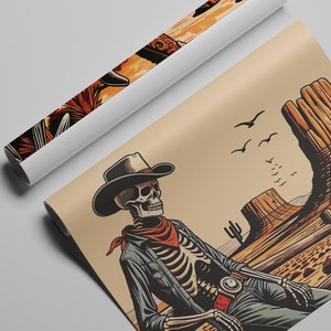 Retro Skeleton Cowboy Art, Western Wall Art, Western Skull Cowboy Hat ...