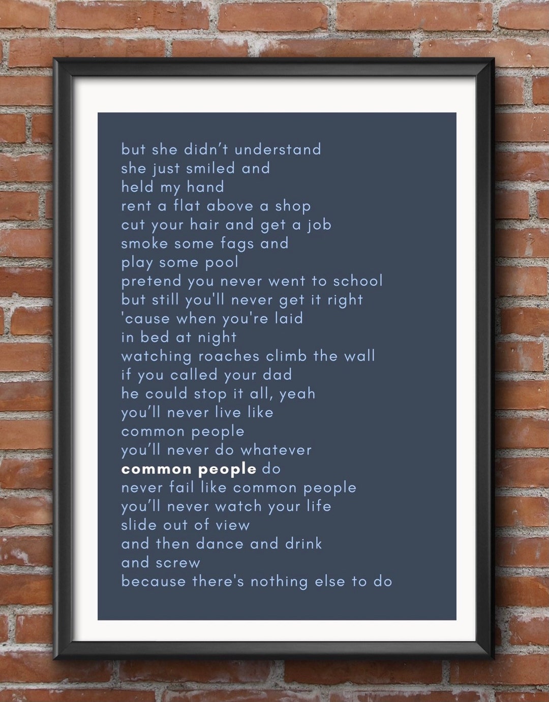 Pulp, Common People, Music Print, Lyric Print,britpop, Music Art, Pop ...