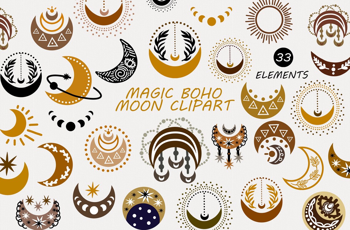 Magic boho moon clipart Moon png Magical clipart Moon | Etsy