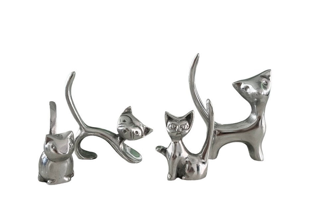 Small Funny Pewter Cat Figures Kitty Cat Metal Art Colorful Cat ...