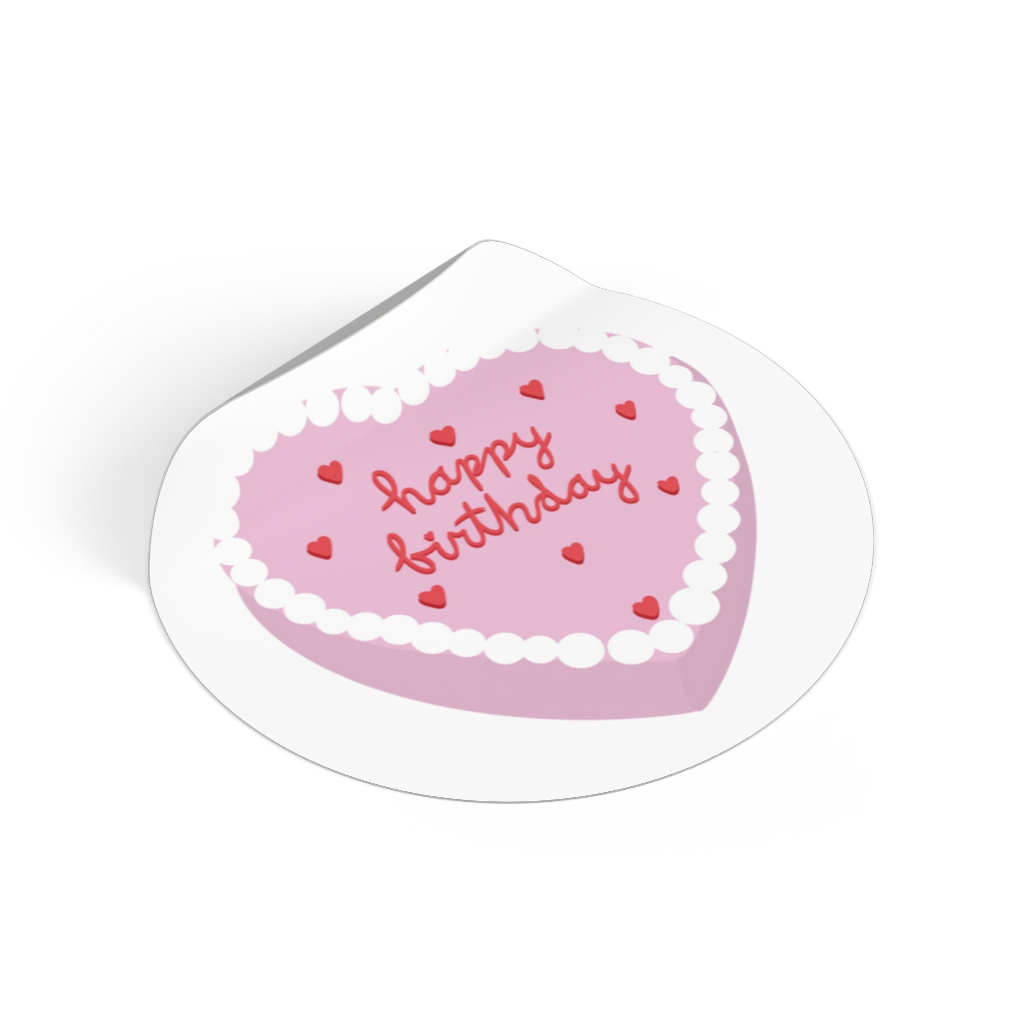 Pink Happy Birthday Cake Round Vinyl Stickers - Etsy