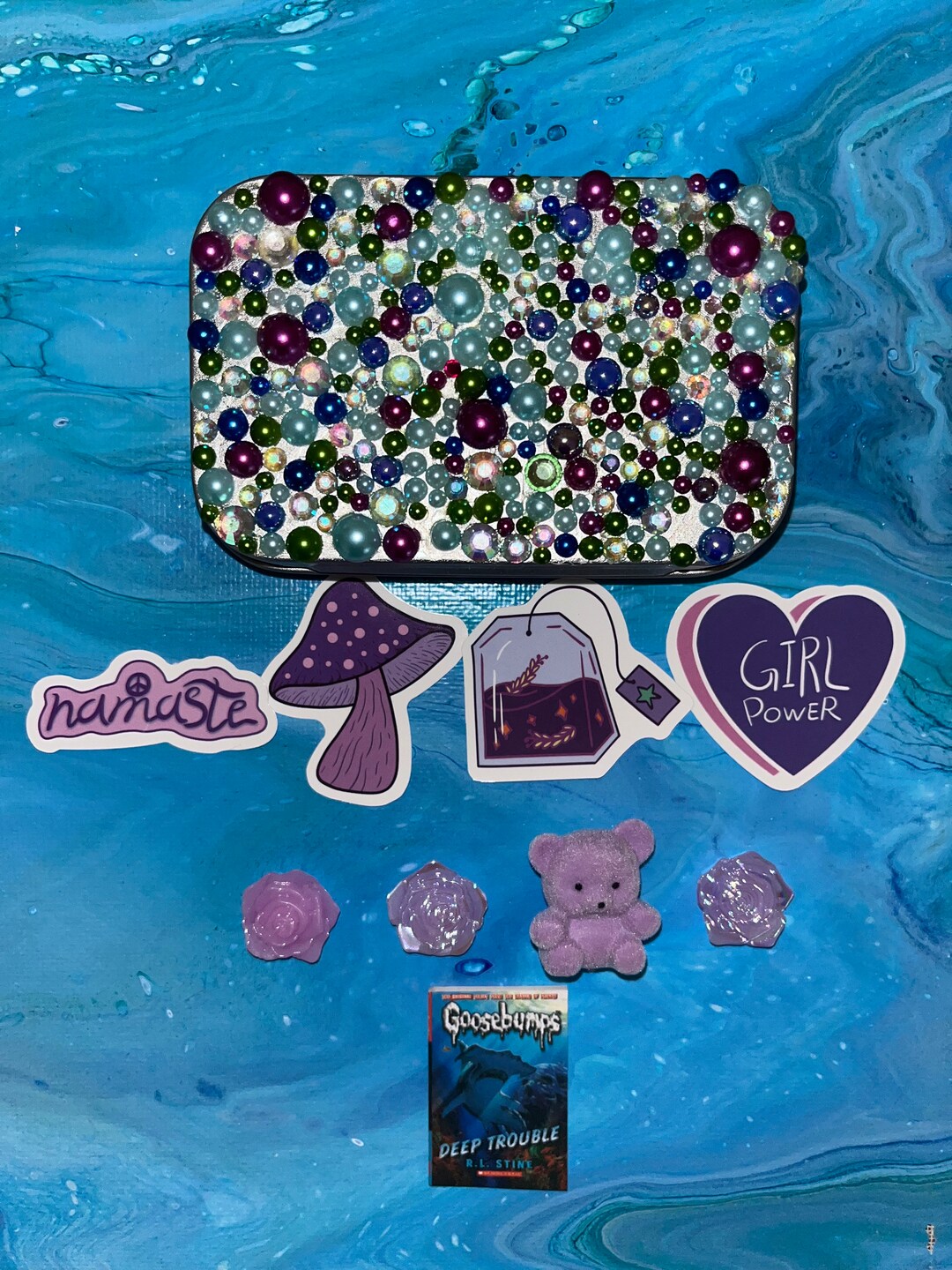 Bedazzled Purple Altoid Wallet With Mini Brands Goosebumps Book, Charms ...