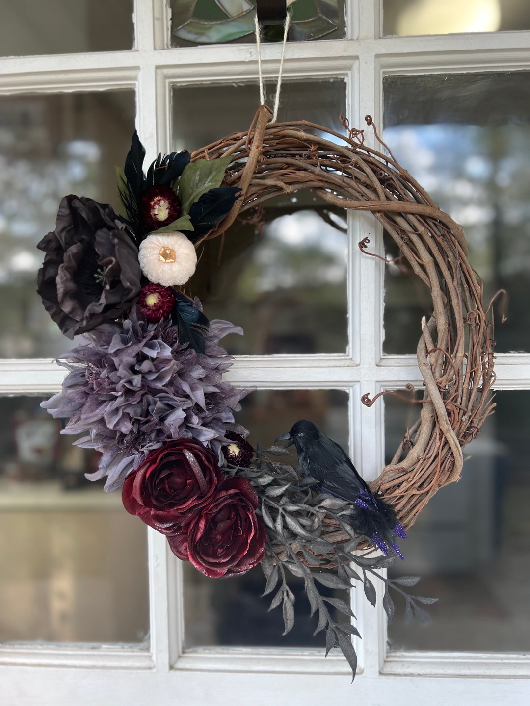 Raven Wreath, Gothic Floral Decor, Autumn Door Hanging - Etsy