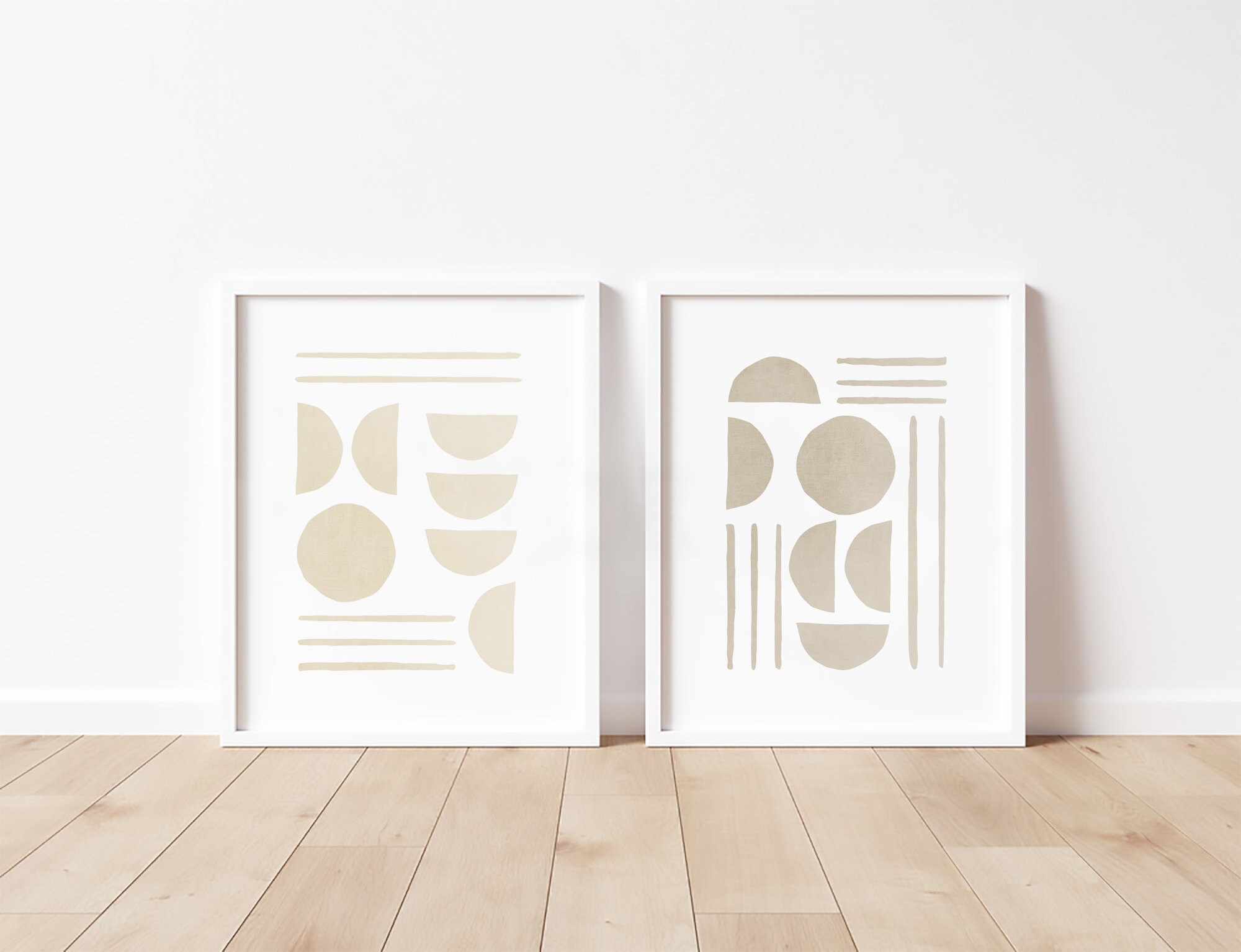 Set of 2 Boho White Brown Circle Line Art Modern Minimal - Etsy