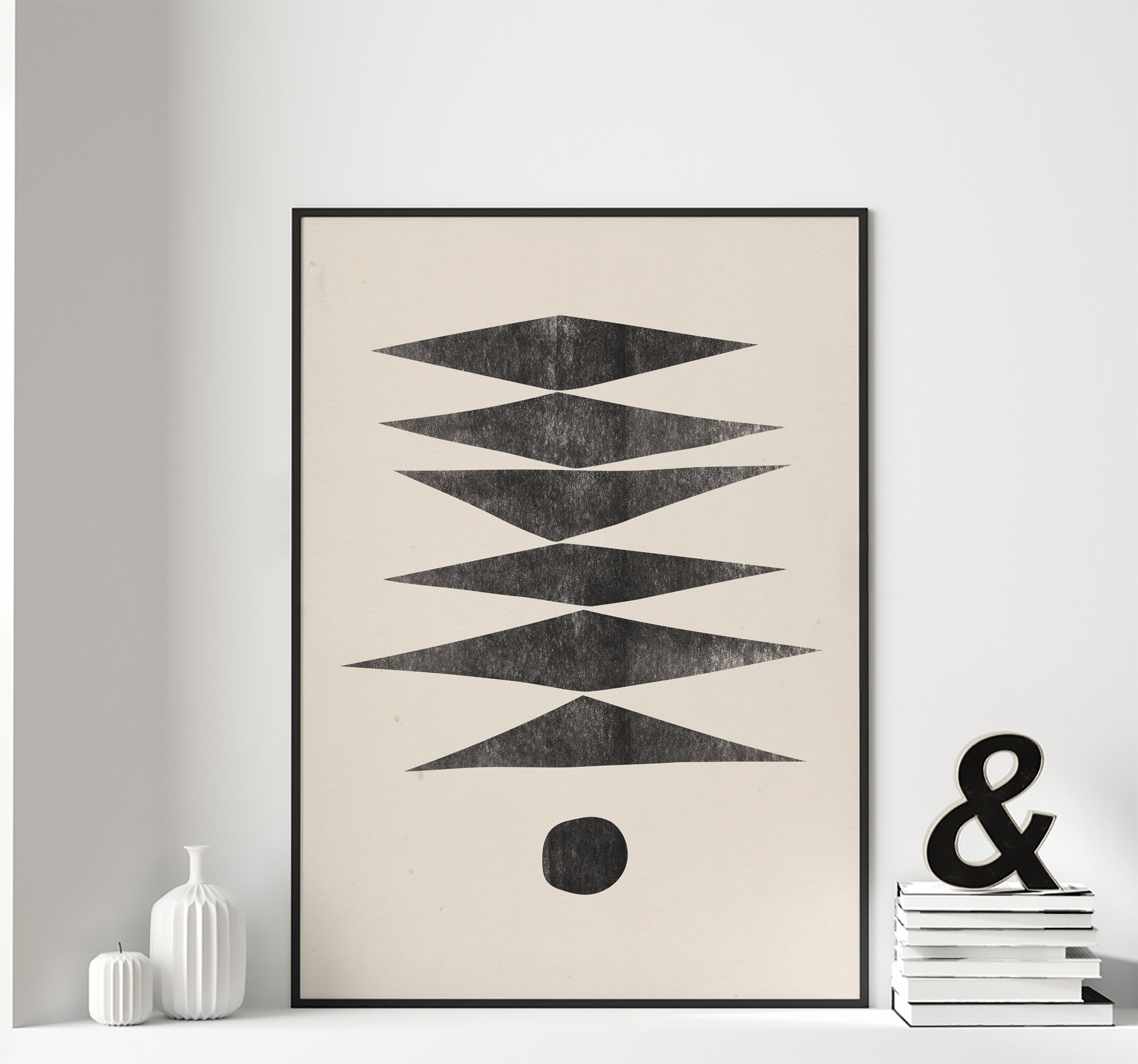 Black Abstract Shapes Block Print Wall Art Mid Century Modern - Etsy