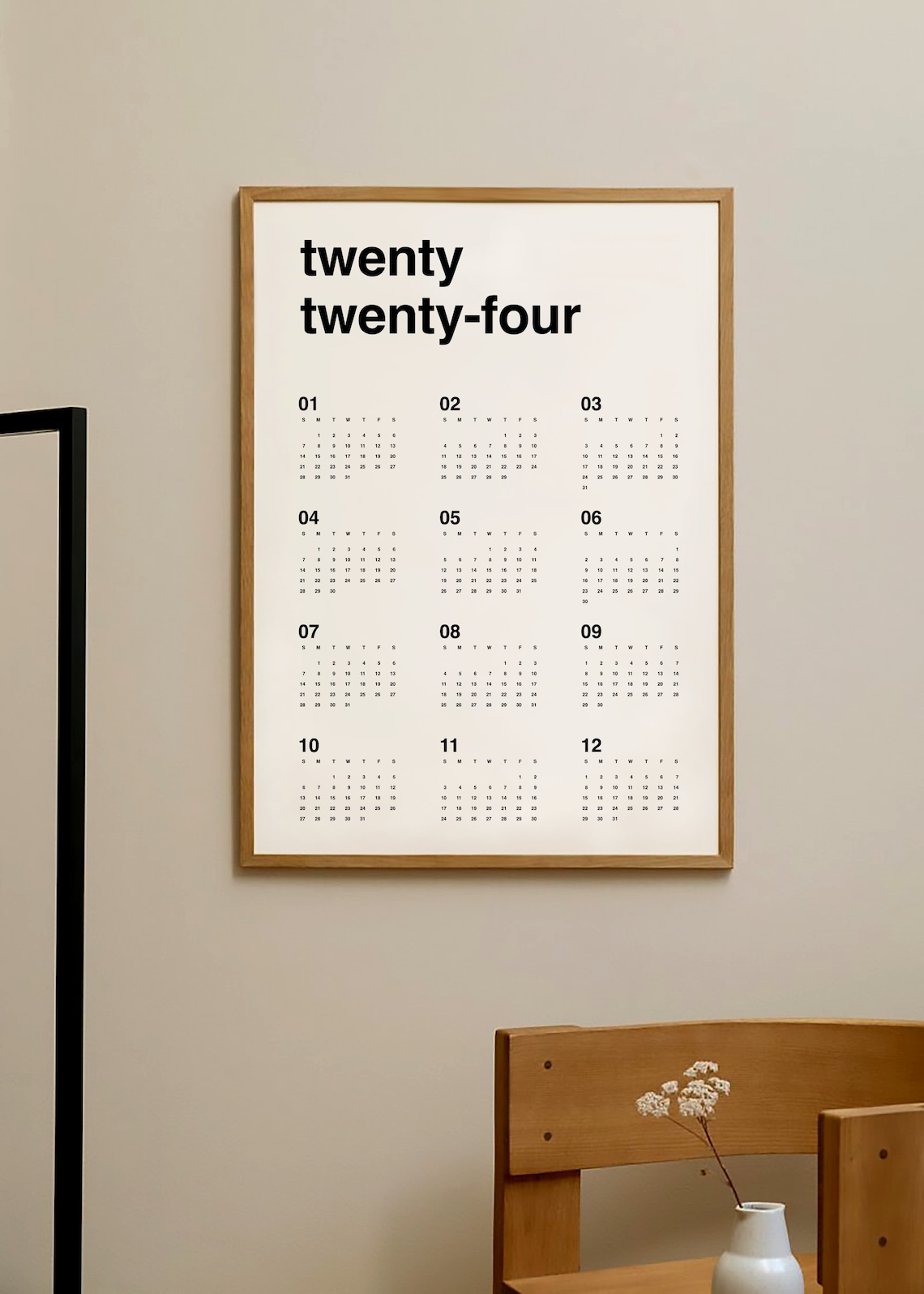 2024 12 Month Printable Yearly Calendar, Minimalist Printable Calendar ...