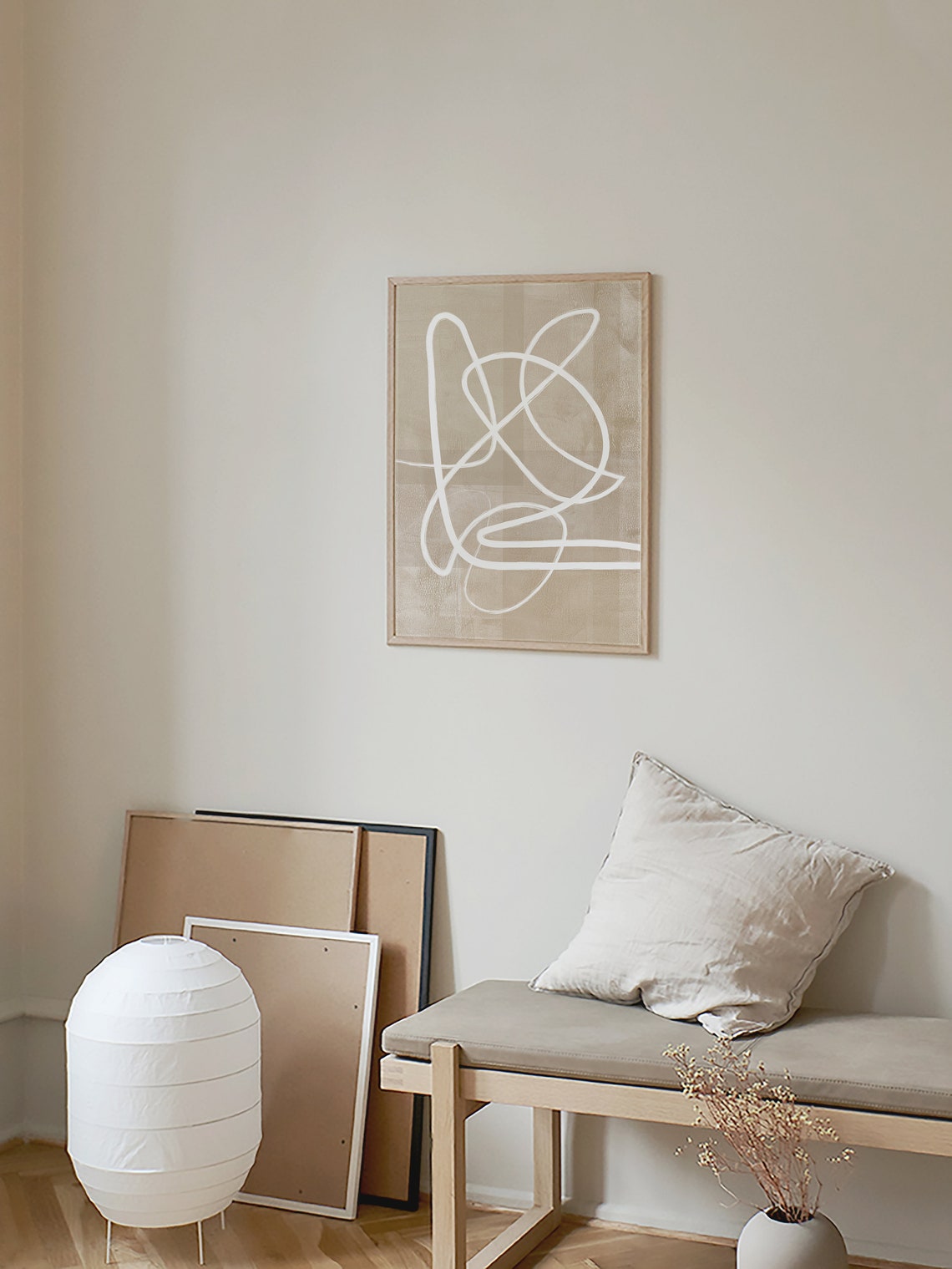 White and Beige Abstract Line Print Printable Wall Art - Etsy