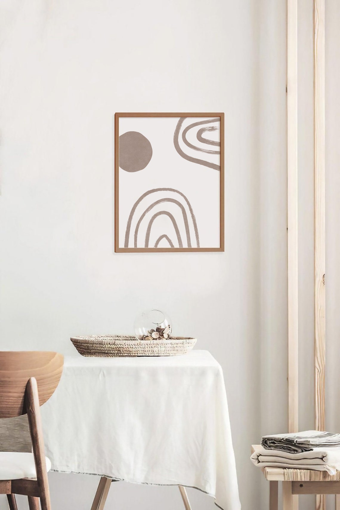 Boho White Brown Circle Line Art Modern Minimal Abstract - Etsy
