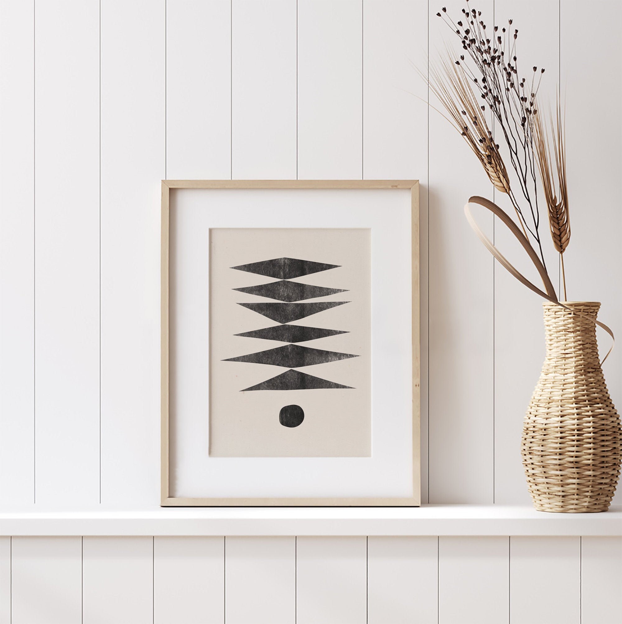 Black Abstract Shapes Block Print Wall Art Mid Century Modern - Etsy