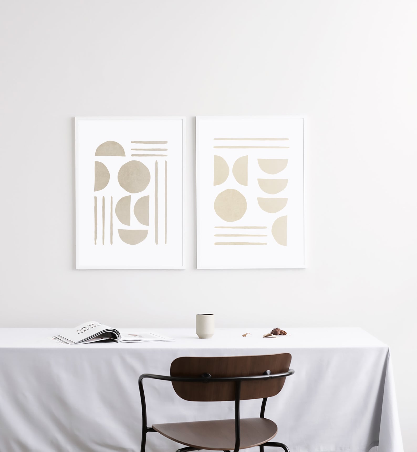Set of 2 Boho White Brown Circle Line Art Modern Minimal - Etsy