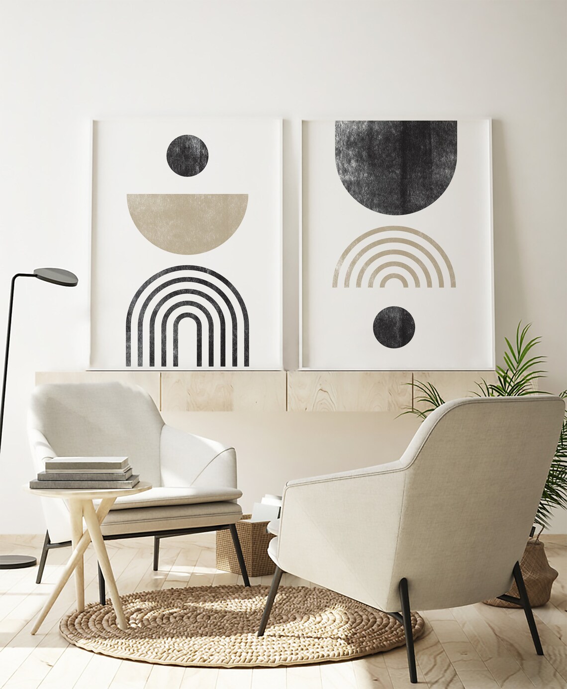 Set of 2 Abstract Geometric Shapes Print Minimal Wall Art - Etsy