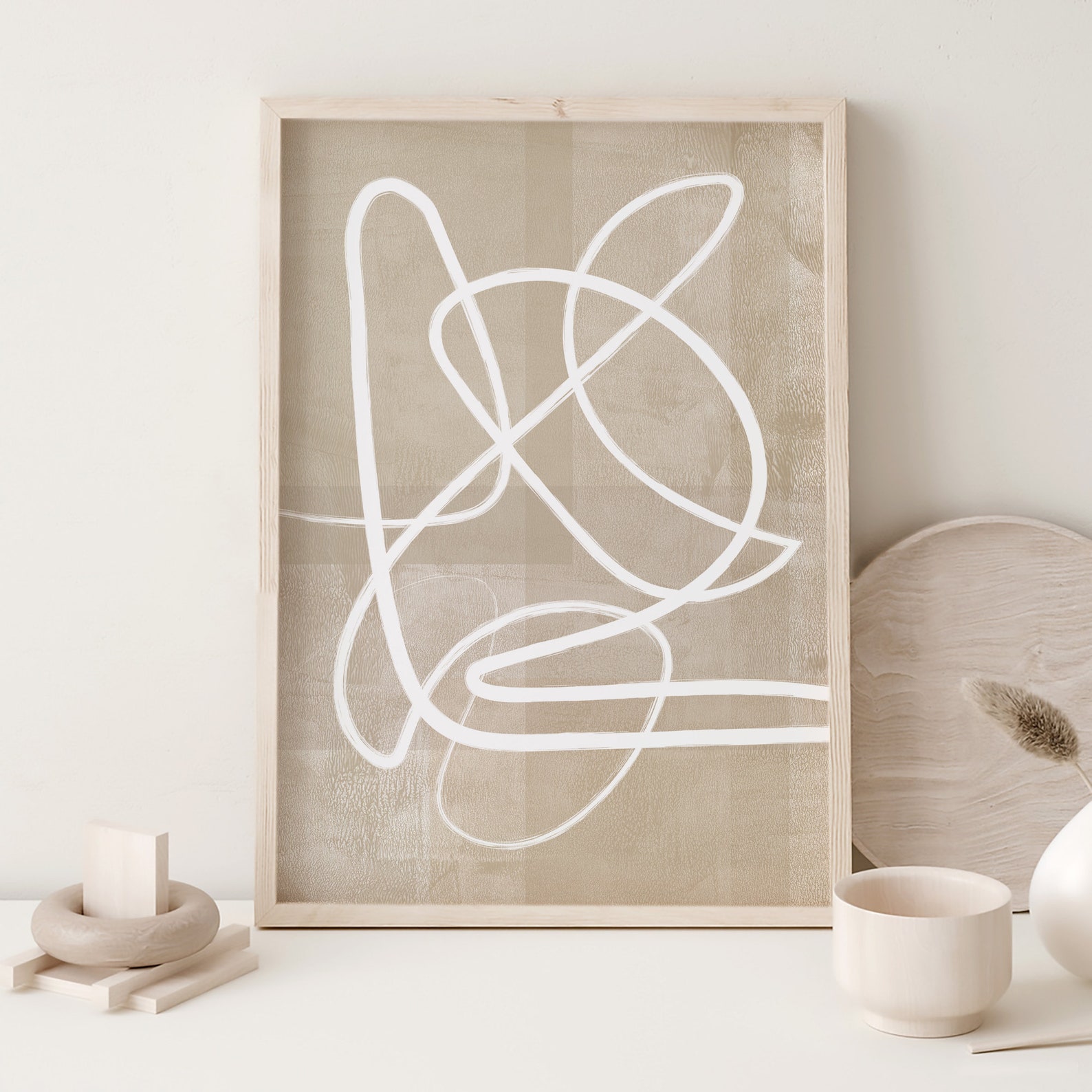 White and Beige Abstract Line Print, Printable Wall Art, Minimalist Art ...
