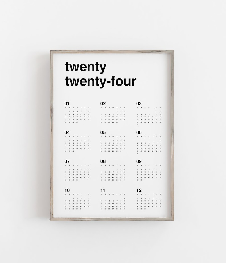 2024 12 Month Printable Yearly Calendar, Minimalist Printable Calendar ...