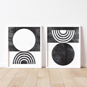 Set of 2 Geometric Arch Black and White Print, Minimalist Art, Mid ...